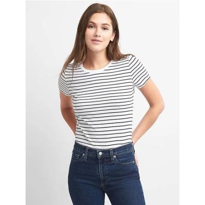 China Knit Crew Neck Women's Casual T Shirts Cotton Care Striped Slim Fit Tees for sale