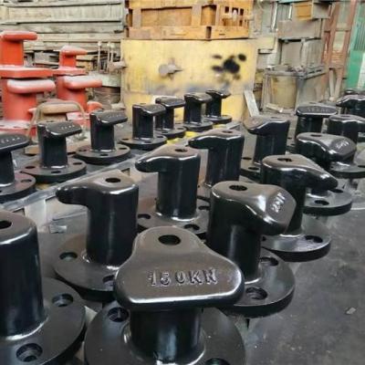 China Cast Steel T-Type Bollard 150KN ZG230-450 Yacht Pier Mooring Bollard Painted Bitumen for sale