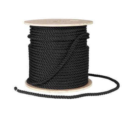 China Marine Black Polyester Double Twisted 3 Strands Mooring Rope for sale