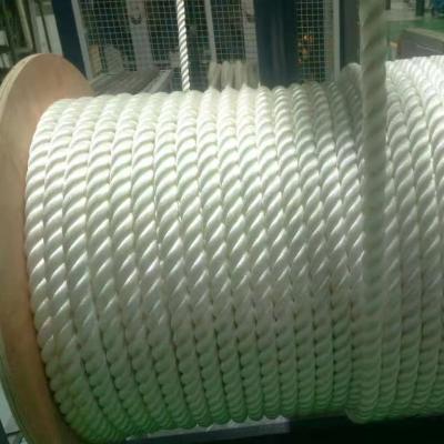 China 38mm-60mm 3 Strand Polyester Nylon PP Twisted Rope Marine Mooring Cord 220m Coil for sale