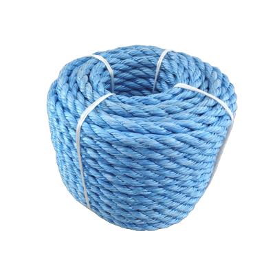 China 3 Strand Twisted Blue PP Monofilament Polysteel Rope 10mm x 200m High Breaking Strength Marine Boat for sale