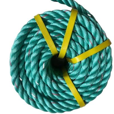 China High Tenacity 18mm-36mm Polypropylene Marine Rope Yellow 3 Strand Twisted Wood Reel Packing for sale