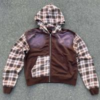 China 400gsm Cotton French Terry Mixed Media Flannel Patchwork Vintage Wash Streetwear Hoodies For Men for sale