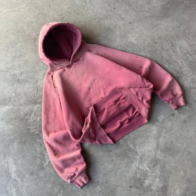 China Heavyweight Vintage Sweatshirts Men Double Layer Waffle Sun Faded Vintage Wash Streetwear for sale