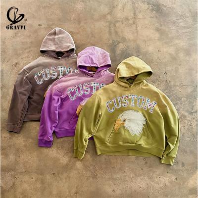 China Acid Wash Vintage Hoodies Rhinestone Y2K Sun Faded Boxy Fit Oversize Hoodies for sale