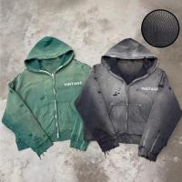 China Heavyweight Vintage Sweatshirts Thermal Waffle Lined Cotton Zip Up Custom Streetwear for sale
