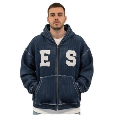 China Heavyweight Waffle Knit Zip up Hoodie Cotton Boxy Blank Streetwear for sale