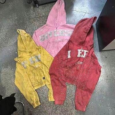 China Custom Oversized Printing Rhinestone Zipper Hoodie Loose Boxy Fit for sale