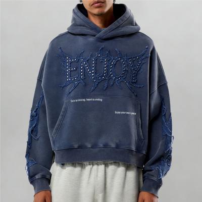 China Heavyweight Blank Vintage Hoodies Cotton French Terry Cropped Drop Shoulder Hoodies For Men for sale