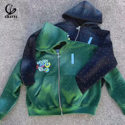 China Custom Bling Sweatshirts Acid Wash Men Hoodies 450GSM With Rhinestones for sale