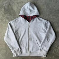 China Heavyweight Double Layered Reversible Fleece Tartan Plaid Flannel Lined Hoodies for sale