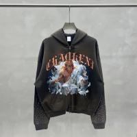 China Custom Acid Wash Rhinestone Zip Up Hoodie DTG Print Vintage Streetwear for sale