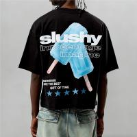 China Washed Black Graphic T Shirts Silk Screen Print Boxy Cropped Graphic Tshirts For Men for sale