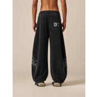 China Custom Logo Mens Joggers Streetwear Elastic Waist Cinch Black Sweatpants Streetwear for sale