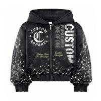 China Custom Full Zip Hoodie Cotton Boxy Distressed Rhinestone Retro Style Graphic for sale