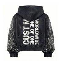 China Custom Full Zip Hoodie Cotton Boxy Distressed Rhinestone Retro Style Graphic for sale