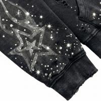China Custom Full Zip Hoodie Cotton Boxy Distressed Rhinestone Retro Style Graphic for sale