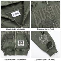 China Distressed Rhinestone Vintage Men Hoodies Zip Up Oversized Heavyweight Acid Wash for sale