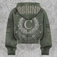 China Distressed Rhinestone Vintage Men Hoodies Zip Up Oversized Heavyweight Acid Wash for sale