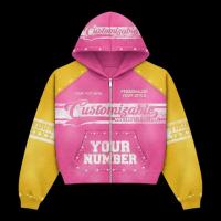 China Acid Wash Cool Hoodies Zip Up Patchwork Rhinestone Hoodie Oversize Boxy Embroidery for sale