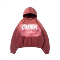 China Rhinestone Sleeve Men Hoodies Silk Screen Vintage Wash Hoodies Streetwear for sale