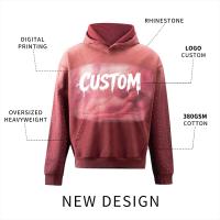China Rhinestone Sleeve Men Hoodies Silk Screen Vintage Wash Hoodies Streetwear for sale