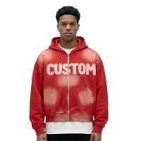 China Custom Graphic Zip Up Hoodie Satin Lined Oversized Sun Faded Acid Wash Streetwear for sale