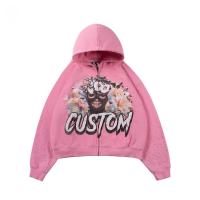 China Custom Pink Graphic Zip Up Hoodie Rhinestone Streetwear Vendor for sale