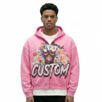 China Custom Pink Graphic Zip Up Hoodie Rhinestone Streetwear Vendor for sale