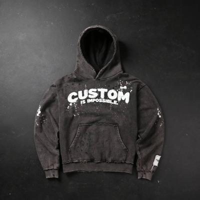 China Custom Distressed Hoodies Paint Splatter Vintage Wash Streetwear OEM ODM for sale