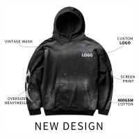 China Black Custom Vintage Sweatshirts Acid Wash Oversized Dropped Shoulder Hoodie for sale