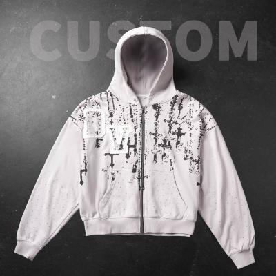 China Custom Embroidery Rhinestone Zip Up Hoodies Oversized Streetwear for sale