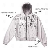 China Custom Embroidery Rhinestone Zip Up Hoodies Oversized Streetwear for sale