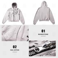 China Custom Embroidery Rhinestone Zip Up Hoodies Oversized Streetwear for sale