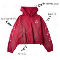 China Custom Distressed Red Wash Oversized Boxy Fit Hoodies Streetwear OEM for sale