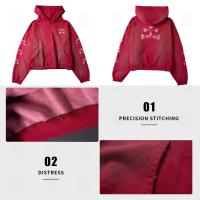 China Custom Distressed Red Wash Oversized Boxy Fit Hoodies Streetwear OEM for sale