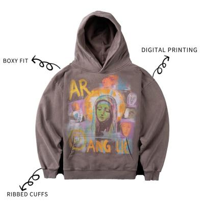 China Custom Acid Wash Boxy Fit Digital Print Hoodies Streetwear for Men for sale