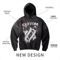 China Custom Distress Vintage Wash Oversized Graphic Hoodies Streetwear for sale