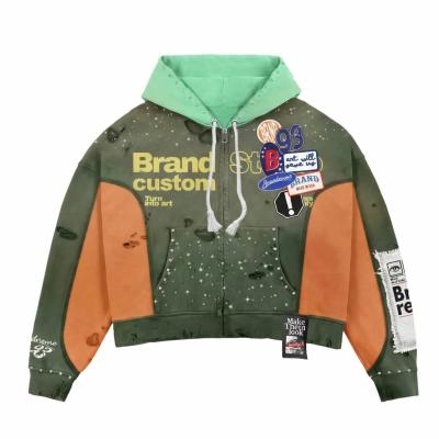 China Custom Distressed Acid Wash Oversized Zip Up Hoodies Streetwear OEM for sale