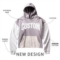 China Custom Silk Print Layered Boxy Fit Hoodies for Men Raw Hem Streetwear for sale