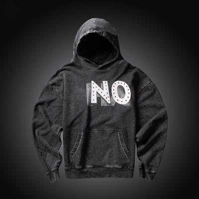 China Custom Silk Print Vintage Wash Rhinestone Hoodie for Men Streetwear for sale