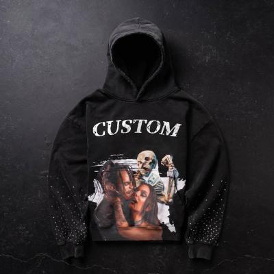 China Custom 450GSM Cotton Digital Print Rhinestone Hoodie Streetwear for sale