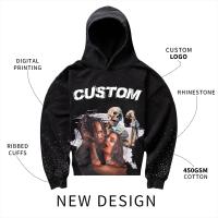 China Custom 450GSM Cotton Digital Print Rhinestone Hoodie Streetwear for sale