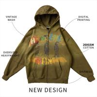 China Oversized Vintage Hoodies Zip Up Hoodie With Digital Print Distressing for sale