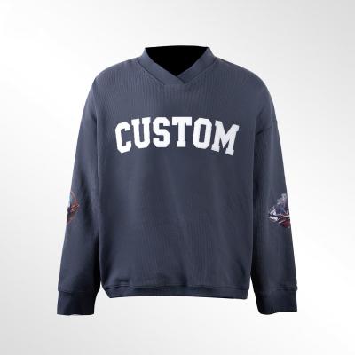 China Custom Silk Print Acid Wash Oversized V Neck Sweatshirt Streetwear for sale