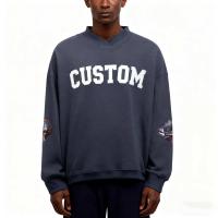 China Custom Silk Print Acid Wash Oversized V Neck Sweatshirt Streetwear for sale