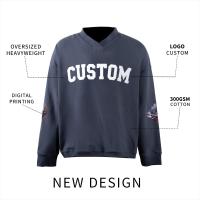 China Custom Silk Print Acid Wash Oversized V Neck Sweatshirt Streetwear for sale