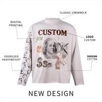 China Custom Oversized Graphic Long Sleeve T Shirt Raw Edge Hem Streetwear for sale