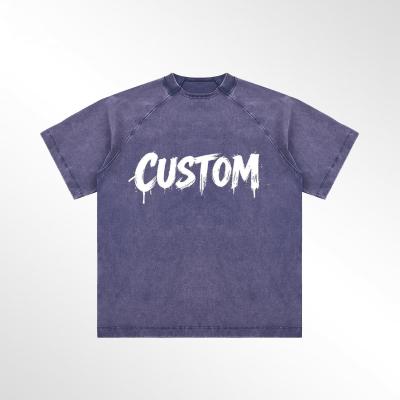 China Purple Crew Neck Shirt Heavyweight Vintage Acid Wash Oversized T Shirt Streetwear for sale