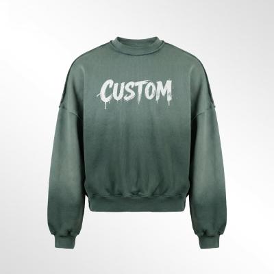 China Heavyweight Green Graphic Hoodie 100% Cotton Vintage Wash Oversized Sweatshirt for sale